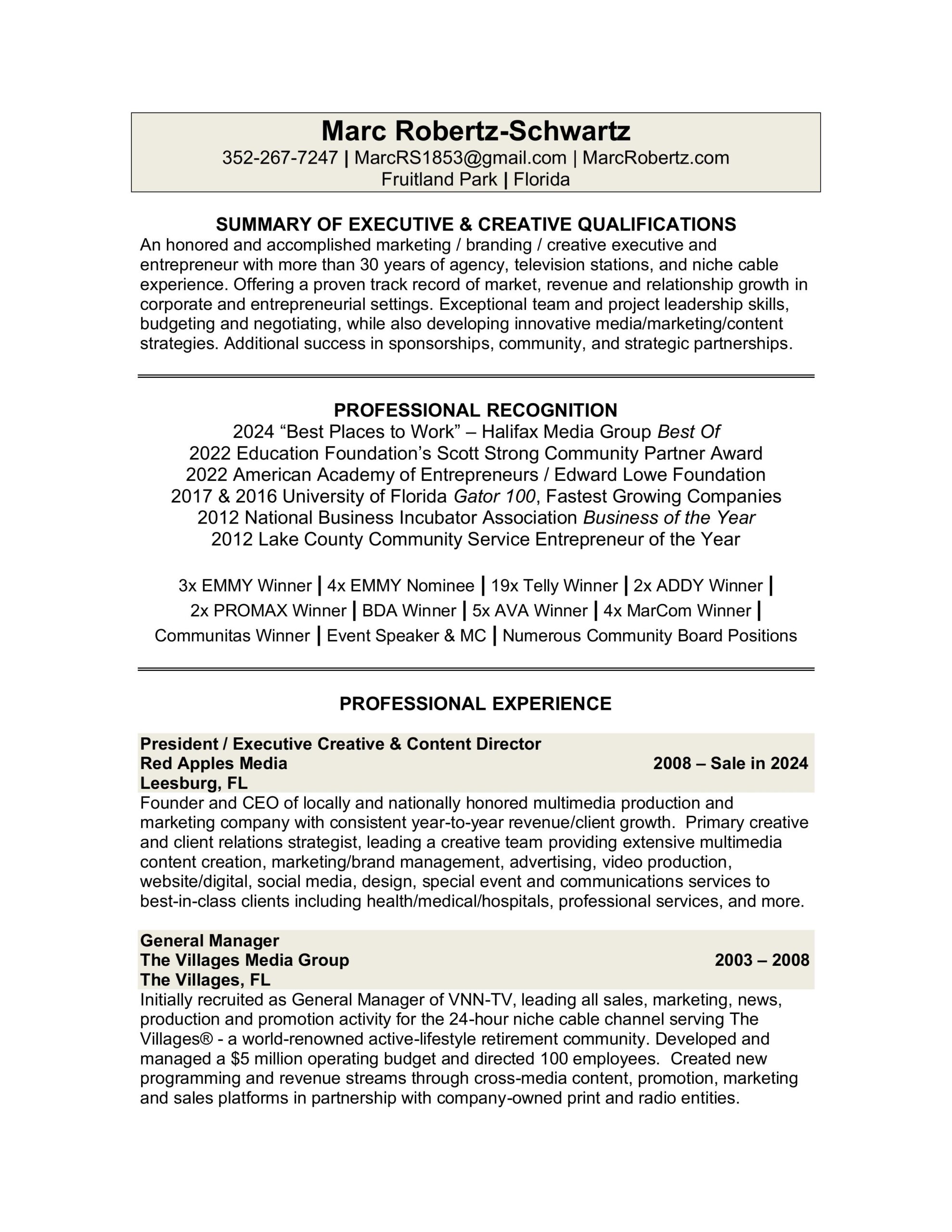 Resume | Marc Robertz-Schwartz | Marketing | Media | Branding